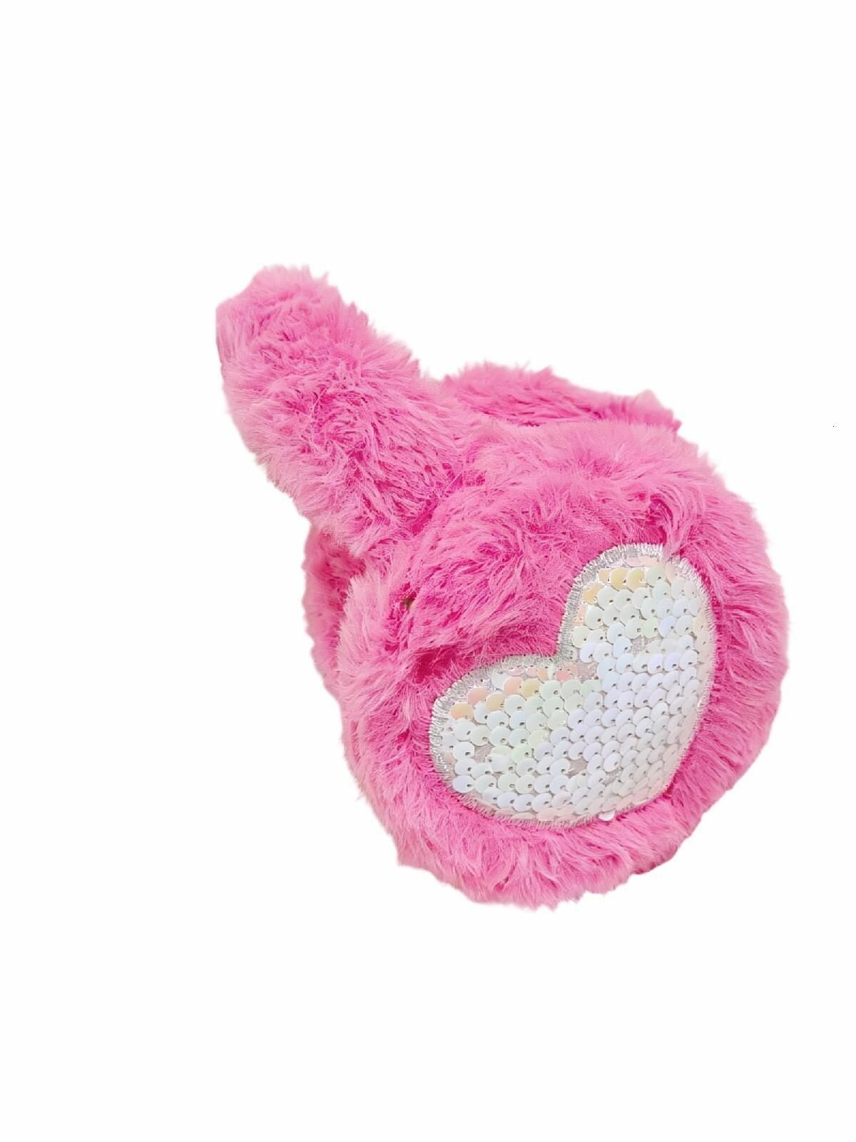 Наушники меховые, Зимние детские плюшевые наушники love с блестками_розово_розовый_складной