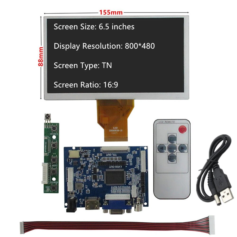 Heyman ЖК-экран 6,5 дюйма 800*480 HDMI/VGA/AV LCD-PCB800099 V.9