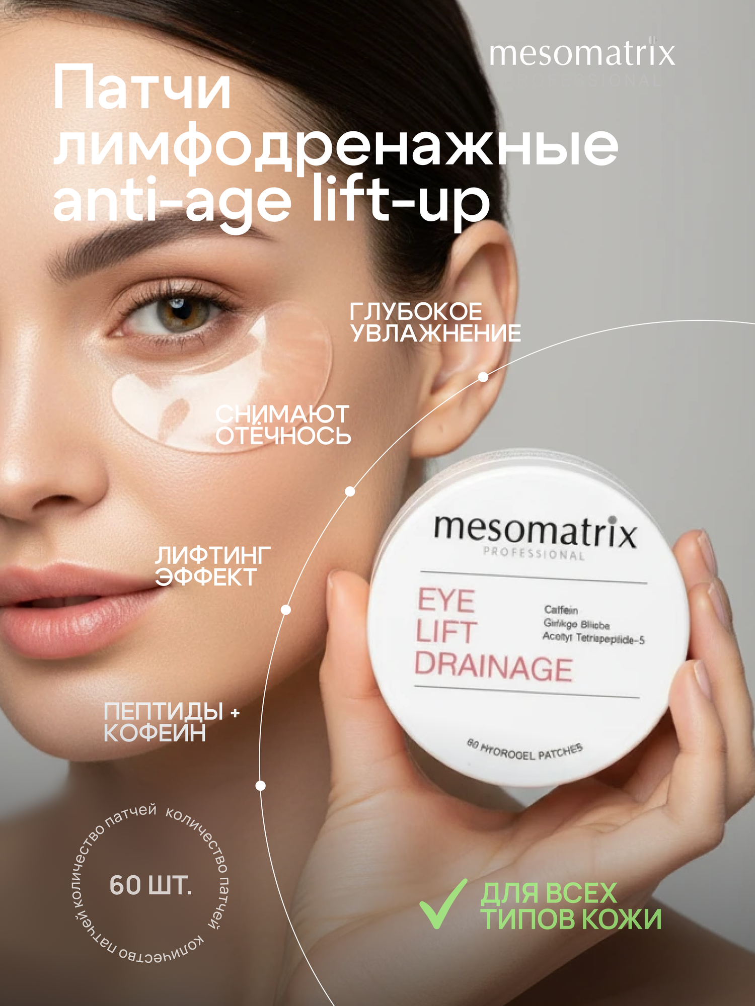 Патчи Mesomatrix EYE LIFT DRAINAGE, гидрогелевые, от отеков и темных кругов под глазами
