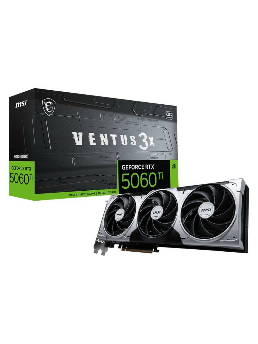 Видеокарта MSI nVidia GeForce RTX 5060 TI 8G VENTUS 3X OC (8Gb, GDDR7, 128 bit, 3xDP+HDMI, RTL) (RTX 5060 TI 8G VENTUS 3X OC)