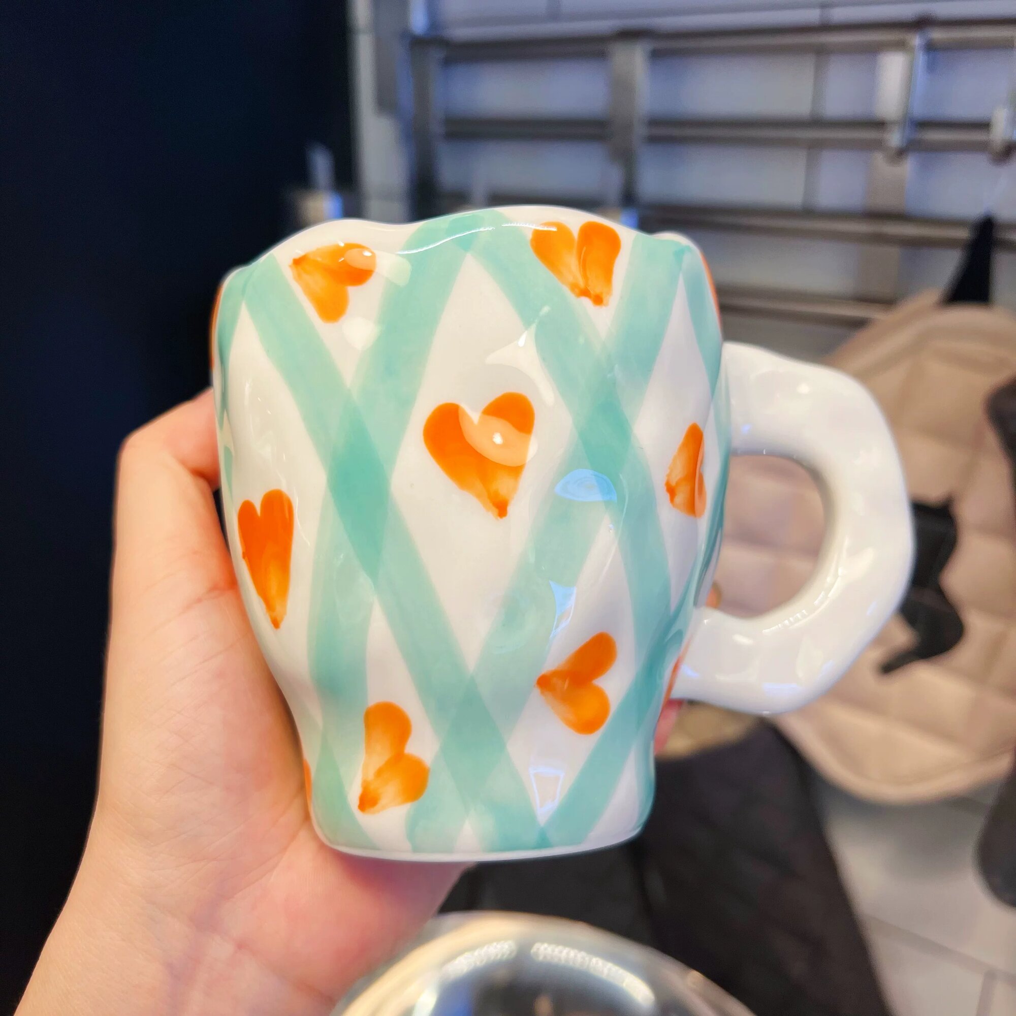 Керамическая чашка для воды в стиле Ins, с ручной отделкой, в клетчатую клетку, для послеобеденного чаепития,