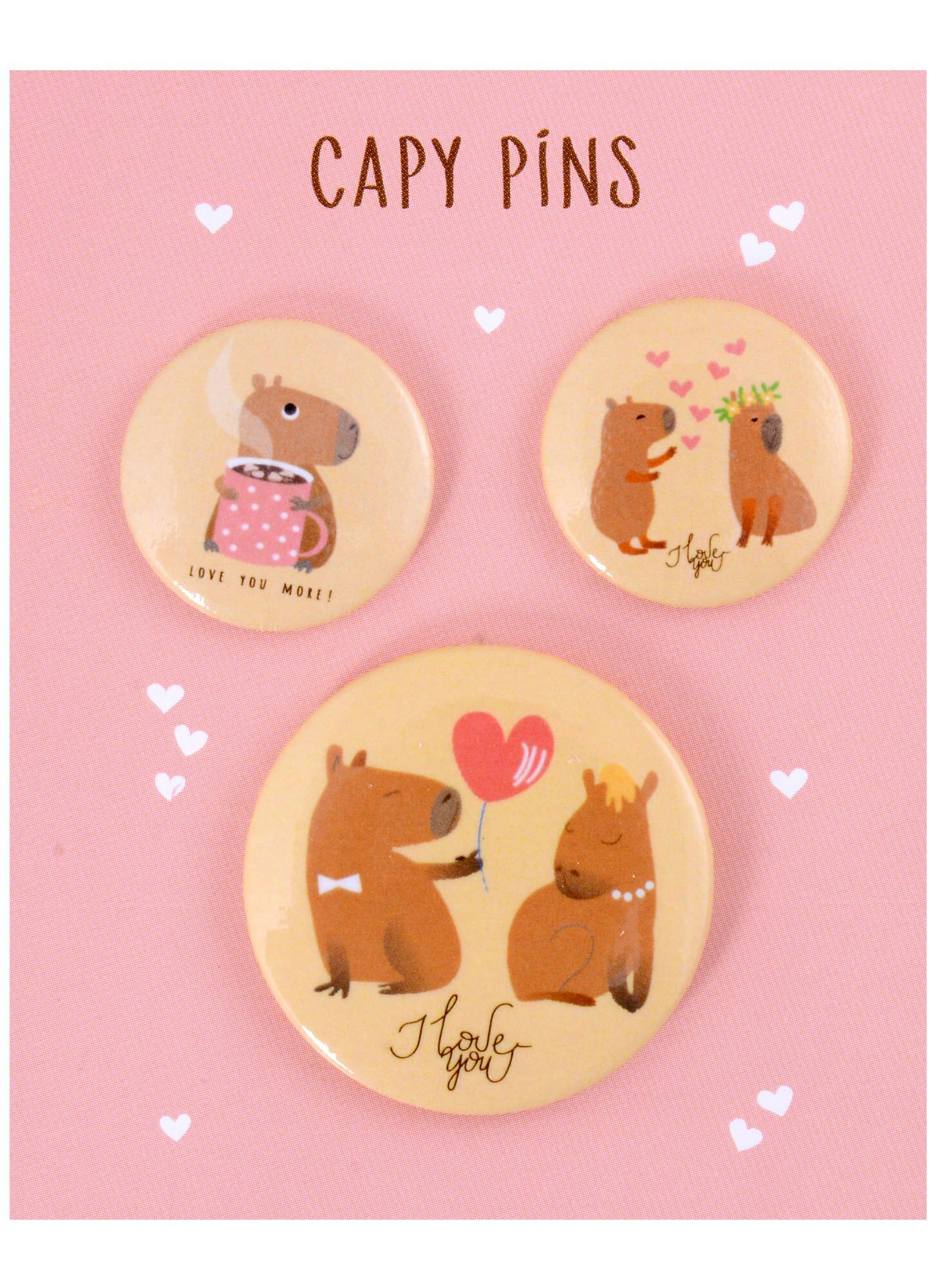 Набор значков Капибара любовь (металл) (2 шт 25мм, 1 шт 38мм)