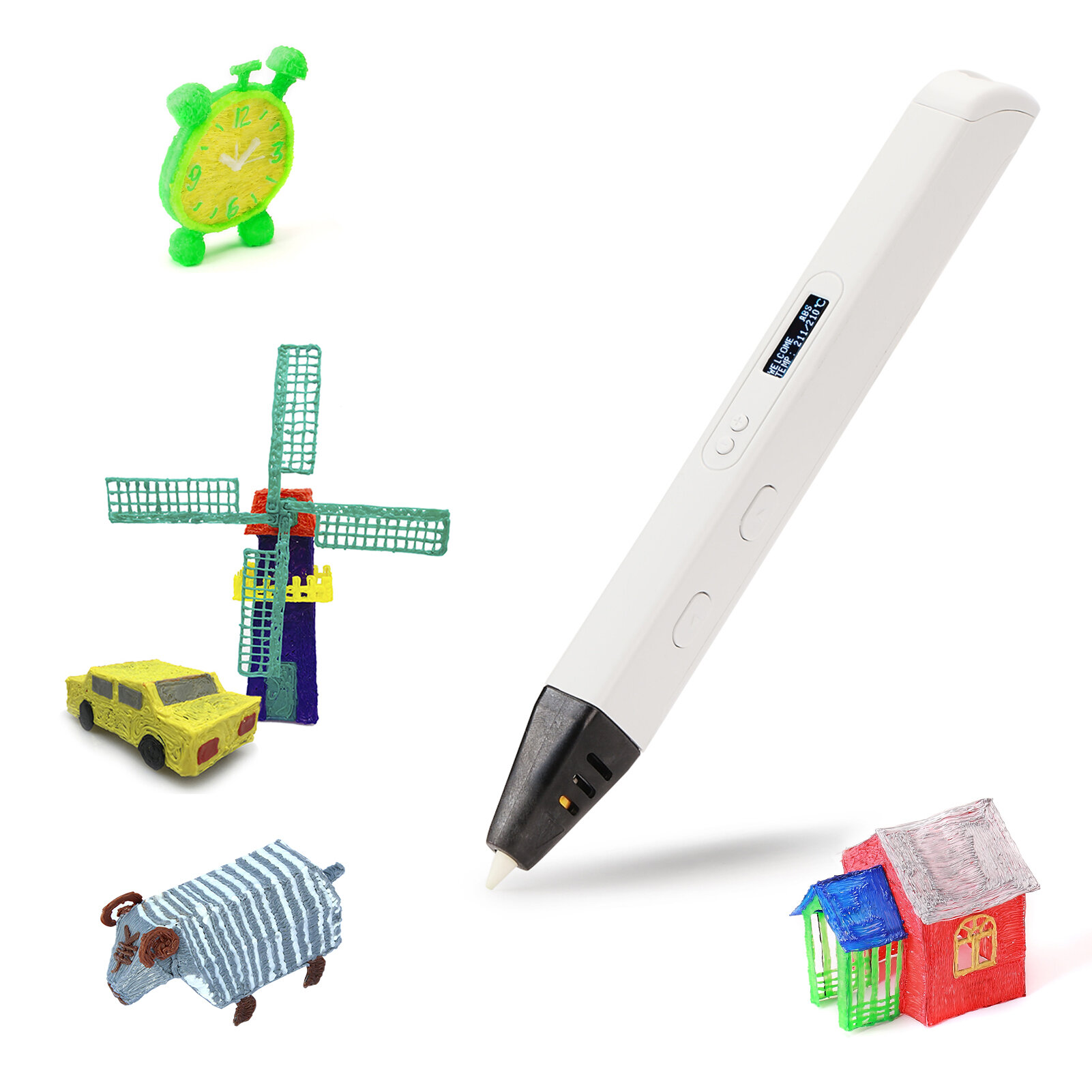 3D Printing Pen RP800A с поддержкой филамента 1.75mm ABS PLA, регулировка температуры и скорости, OLED экран, система охлаждения, для подростков детей и взрослых, подарок на Рождество и день рождения, цвет белый желтый фиолетовый серебристый синий,