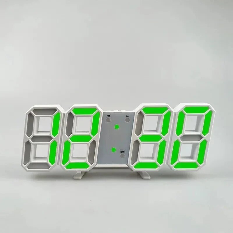 3D LED часы, зеленый цвет, White Green