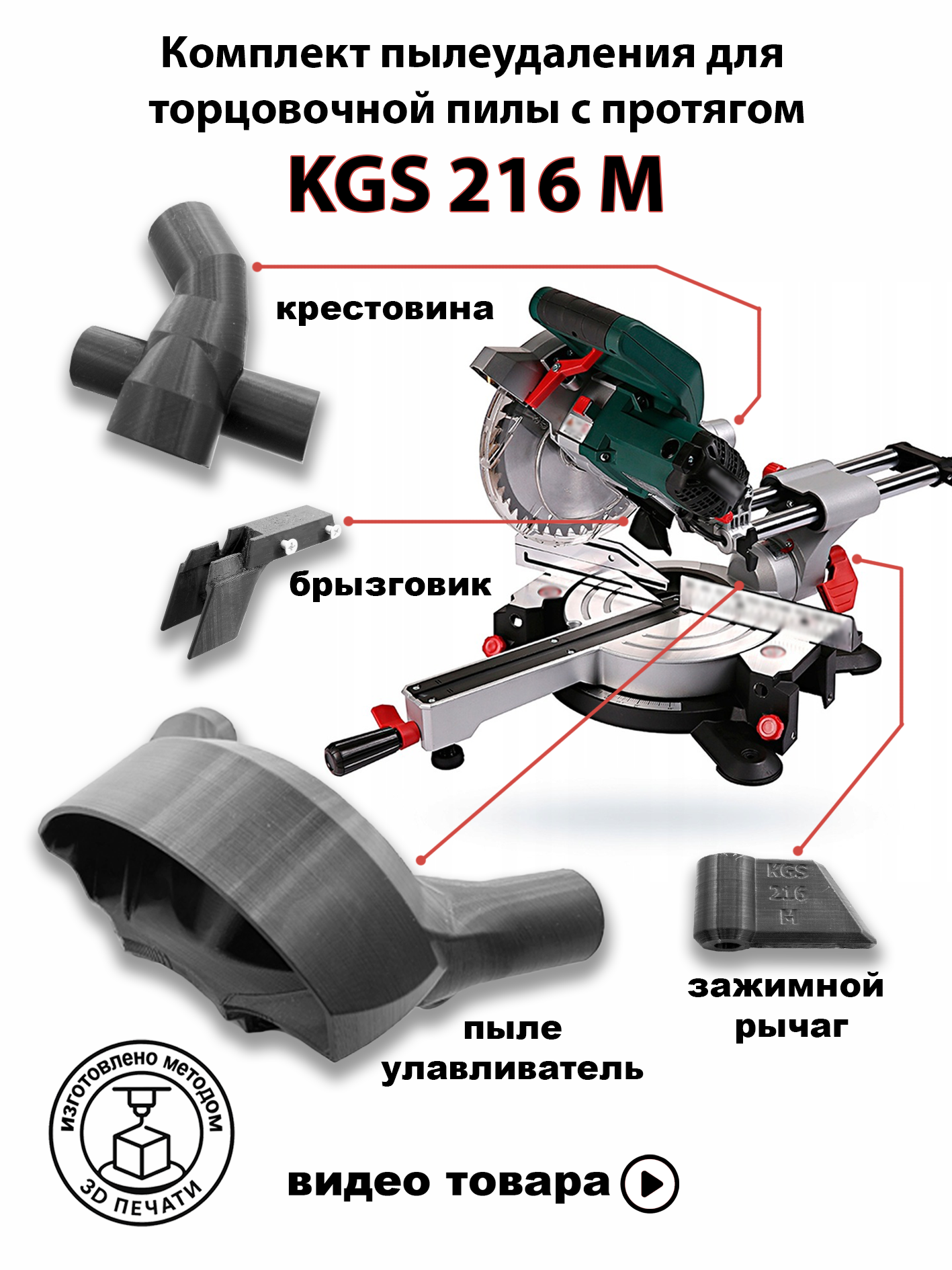 Комплект пылеудаления 4 предмета для пилы KGS 216 M пластик PETG 3D печать