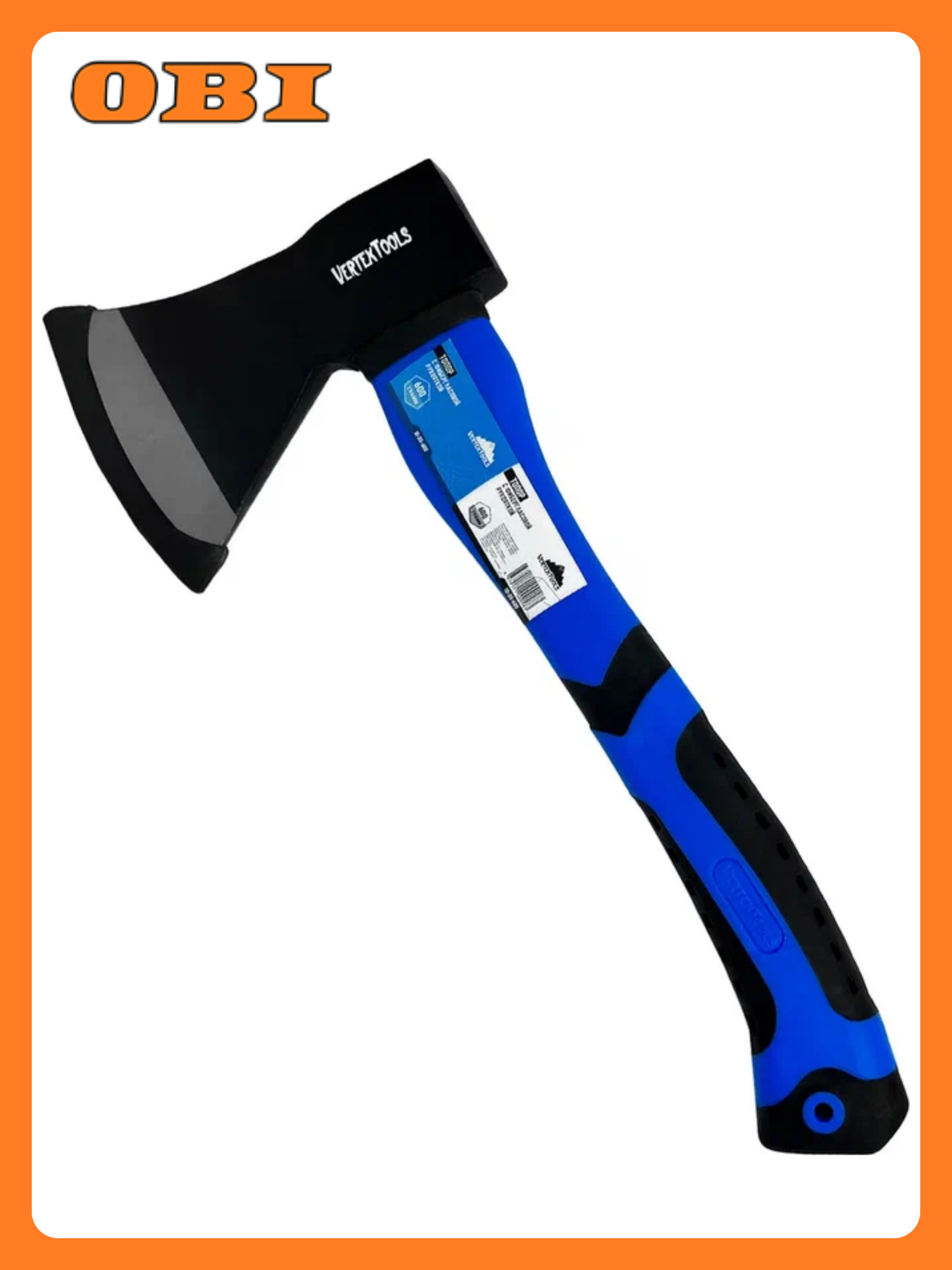 Топор VertexTools 10-35-600, фибергласовая рукоять, обрезиненная, синий