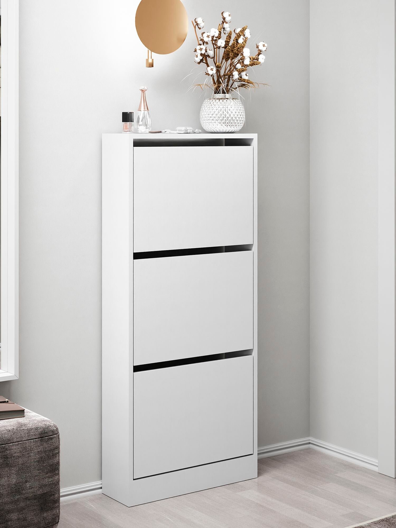 Обувница MFMaster Uno-54-U, белая, ЛДСП, 51,8 х 16,6 х 117,8см