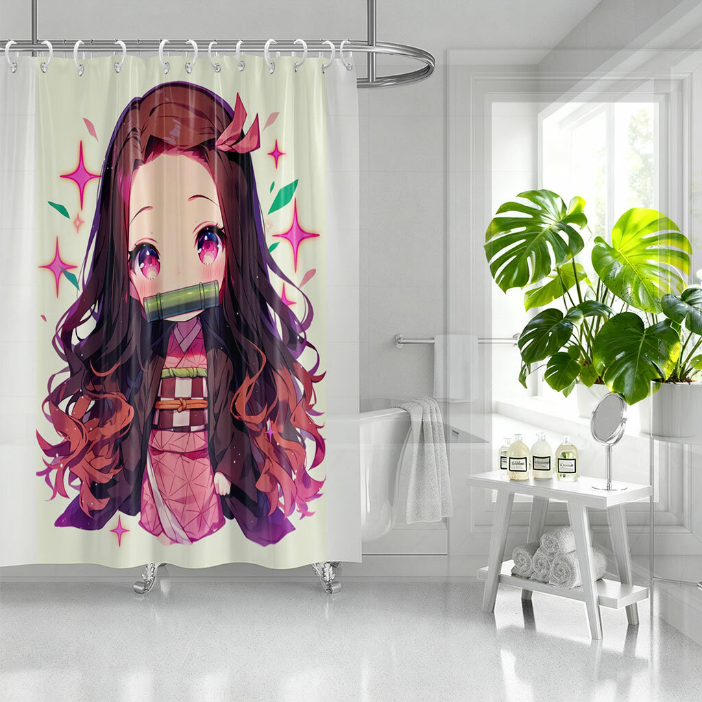 Анимационный принт можно использовать для настройки тканевых занавесок ванной комнаты, высота 180 см, ширина 180 см; Высота 200 см, ширина 200 см, 12 шт, крепкий крюк