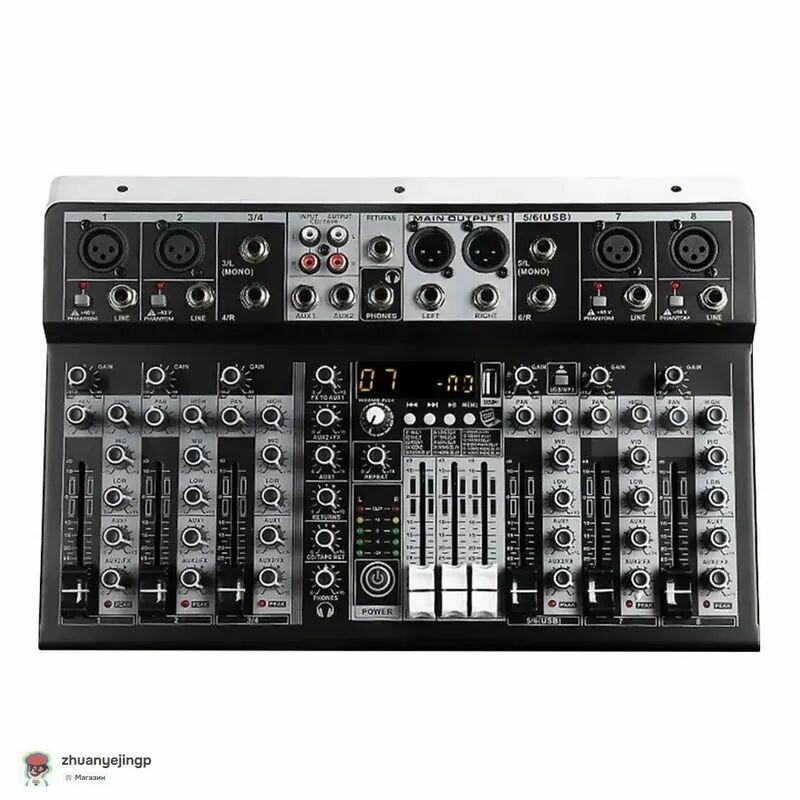 KP8 Аудиомикшер 8-канальный микшерный пульт Bluetooth Звуковая плата USB Реверберация для ПК Stage Studio DJ Sound Controller