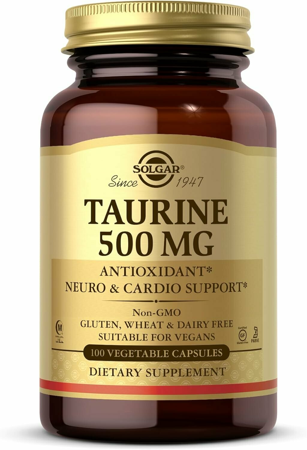 Solgar, Taurine, Таурин в растительных капсулах, 500 мг, 100 шт.