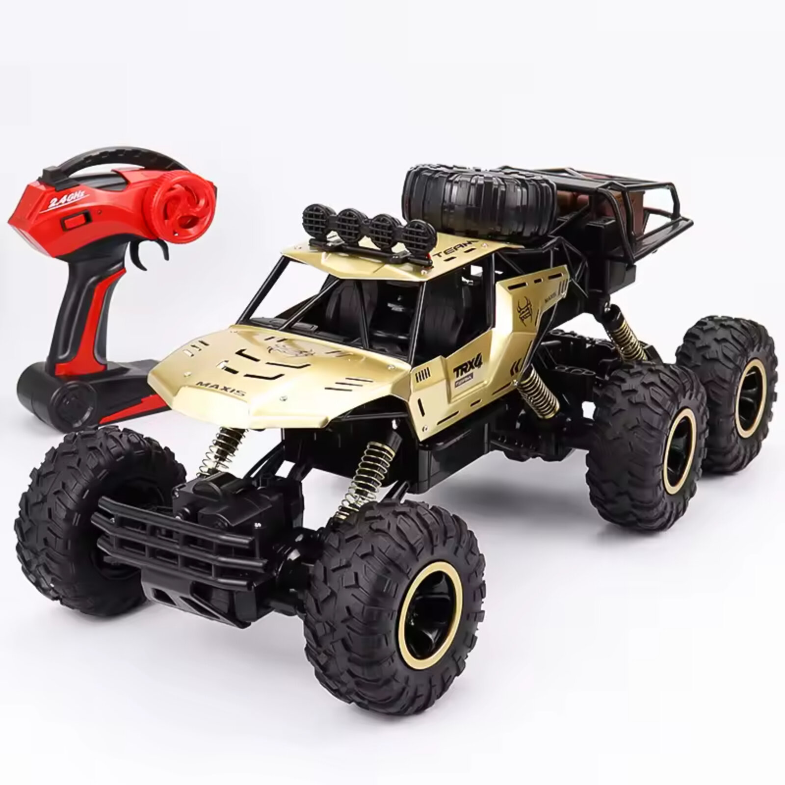 1/10 Супер Большой Сплавный Заряжаемый Радиоуправляемый Автомобиль Детский Вездеход Игрушка Радиоуправляемый Автомобиль Климбирующая Версия Для Детей, Шесть Колесный Вездеход Климбирующий, Черный/Золотой, 46*22*20cm, Двухколесный Привод, 7.2V2000 mAh,