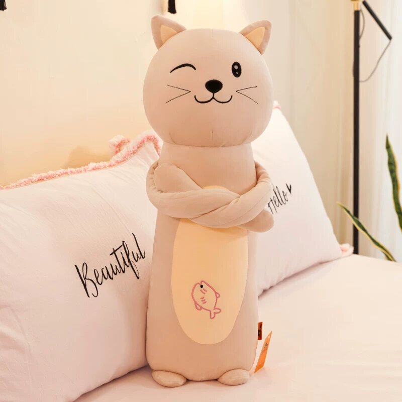 Плюшевая подушка-кошка 90 см для сна младенца, мягкая игрушка-обнимашка для детей, удобная длинная подушка для комфорта