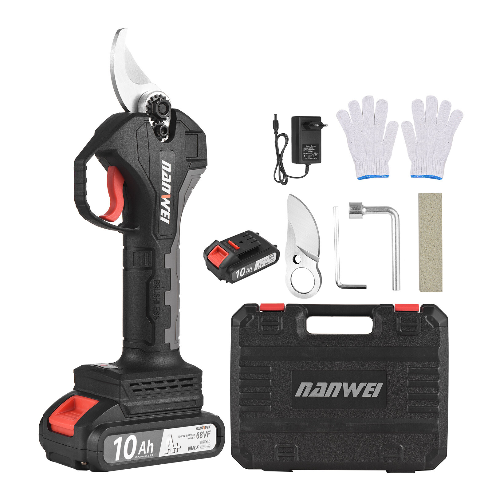 Nanwei 21V Безщеточный Бесшнуровой Электрический Обрезчик Садовый Рекомендательный 10Ah Литий-Ионный Аккумулятор Мощность 30мм Диаметр Режим Замена 2000mAh EU/US 1 ПК/2 ПК 100-240V ABS