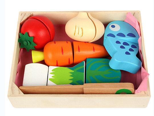 Деревянный набор овощей для детей, магнитная игра с резкой на кухне с фруктами и овощами, детская игрушка