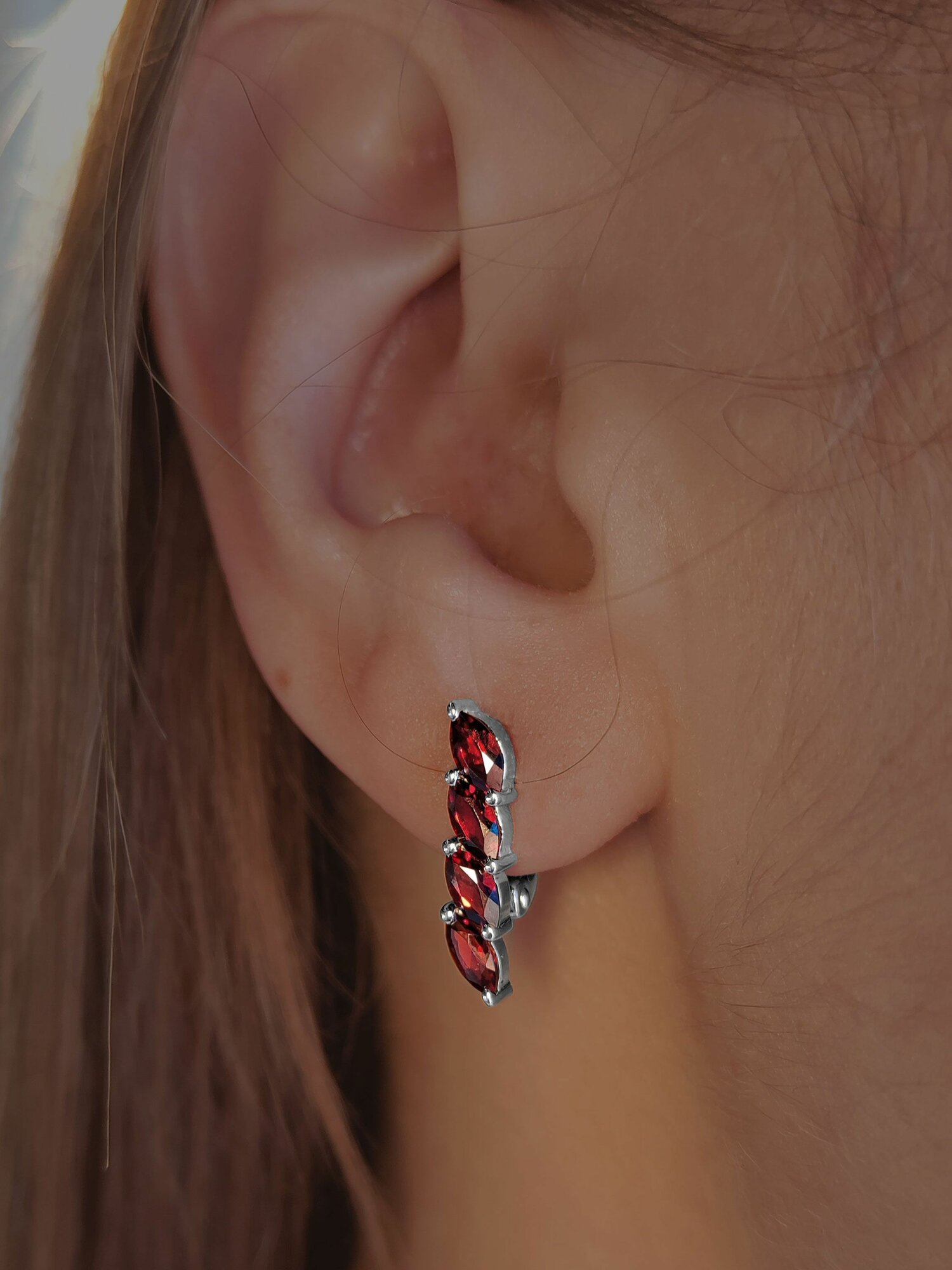 Серьги, серебро, 925 проба, родирование, гранат