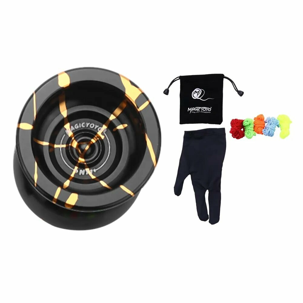 N11 Alloy Aluminium Professional Yoyo Невосприимчивый йо-йо мяч (черный золотой) сумка, перчатка 5 строк