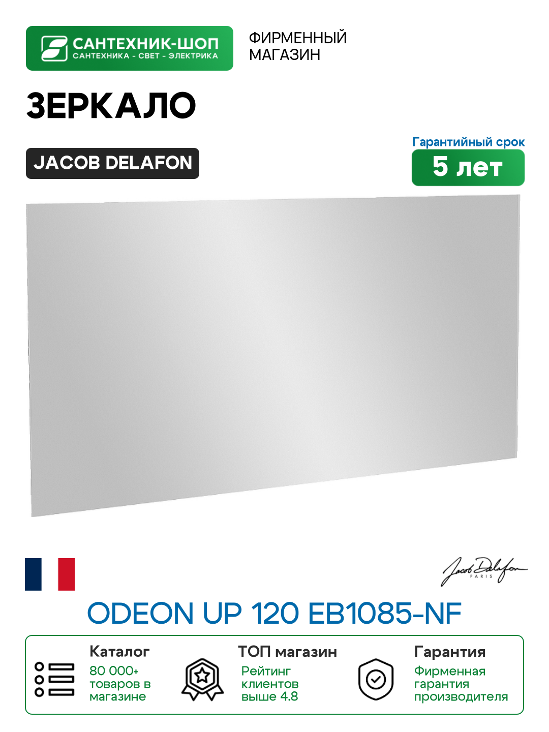Зеркало Jacob Delafon Odeon Up 120 EB1085-NF подвесное стекло