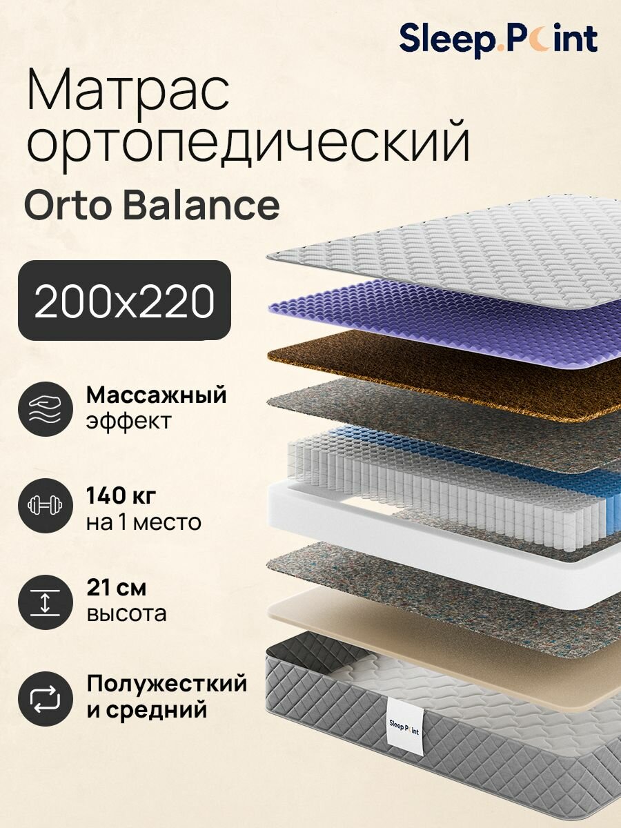 Sleep.Point Матрас Orto Balance 200х220, независимые пружины, ортопедический, двуспальный