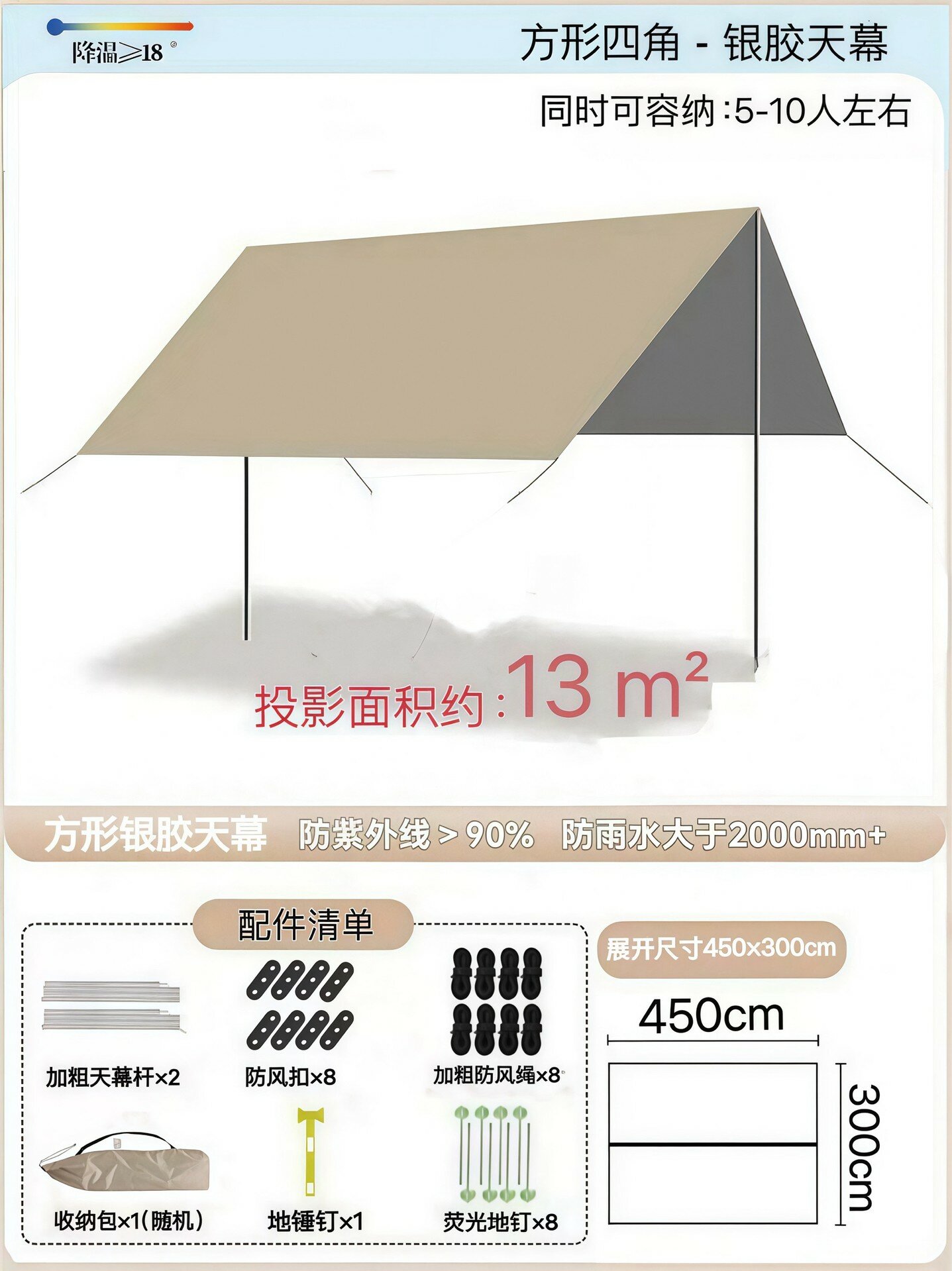 Виниловый большой навесной тент, водонепроницаемый, солнцезащитный, для кемпинга на открытом воздухе, большой пространства, восьмибабочковой формы, укрытие для кемпинга