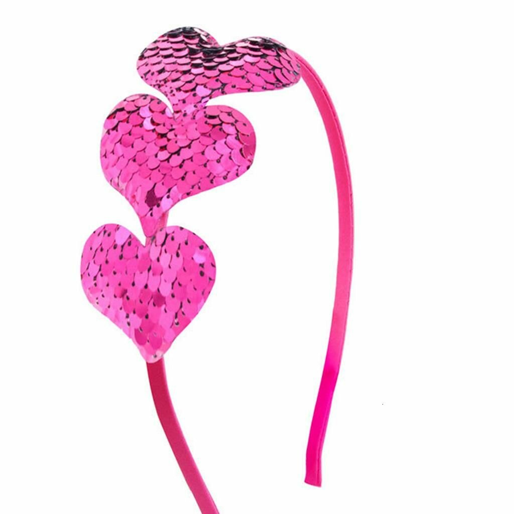 Повязка для волос с блестками и пайетками в форме сердца, Роза красная