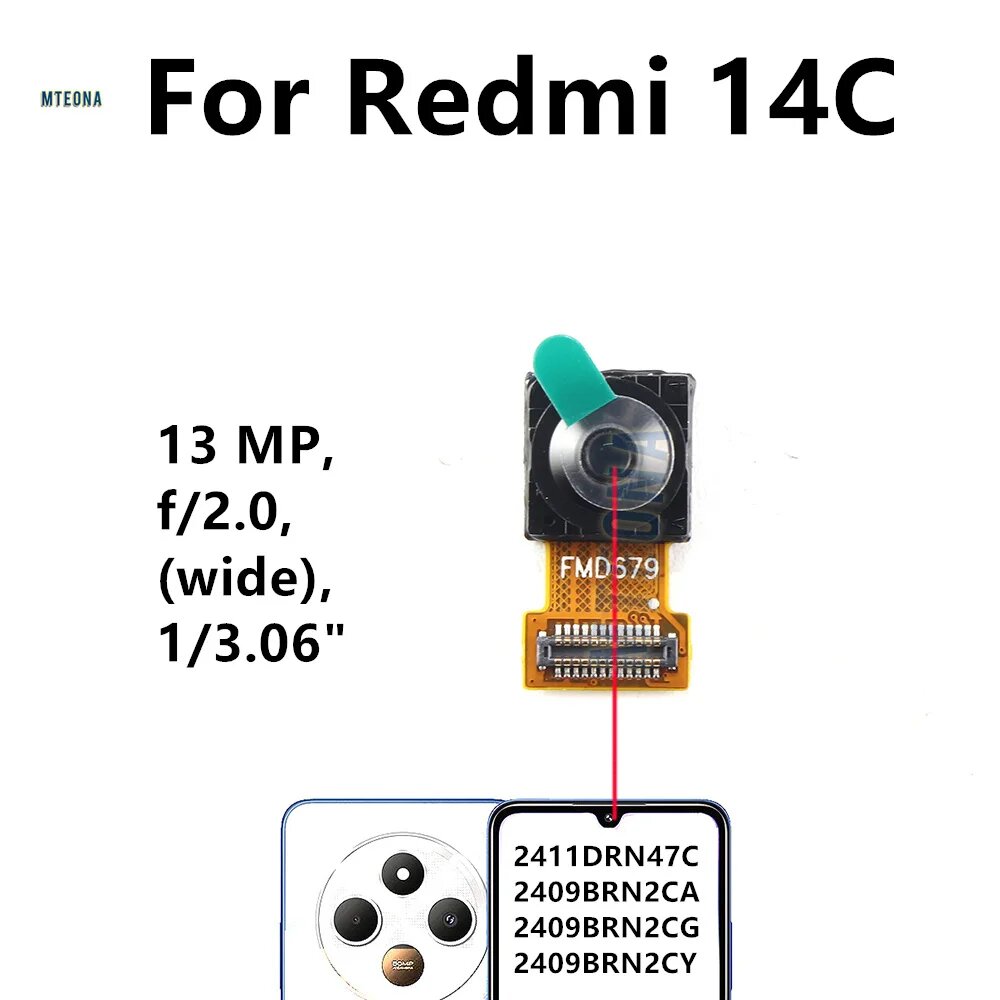 Протестированный задний большой модуль основной камеры для Xiaomi Redmi 14C для Poco C75, маленькая передняя камера, гибкий кабель 50 МП 14C Front