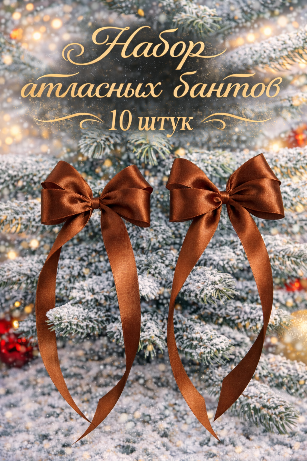 Бантики для елки - 10 штук/бантики для декора/бантики для бабл шаров/новогодние украшения/атласные/цветные