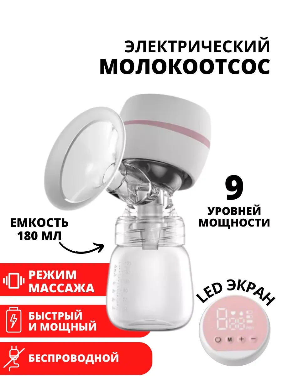 Молокоотсос электрический портативный для кормления малыша с бутылочкой и соской