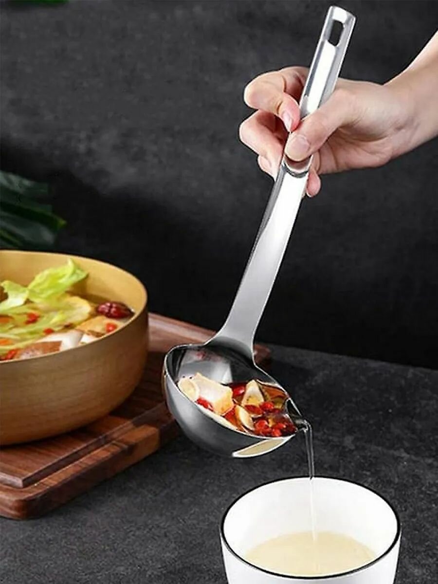 GEALFIS Половник с фильтром из нержавеющей стали, черпак для супа и компота, отделение мяса от бульона, кухонный ковш, легкая очистка