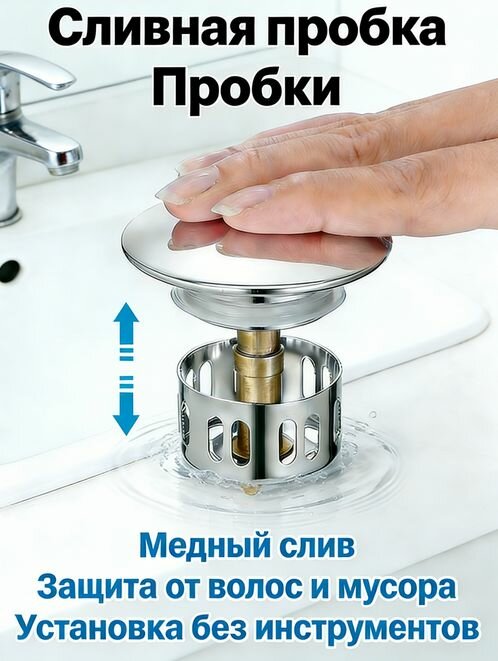 Пробка Для Слива Ванны И Кухни, Медная, Предотвращает Запахи, Легкая Установка, 1 Шт