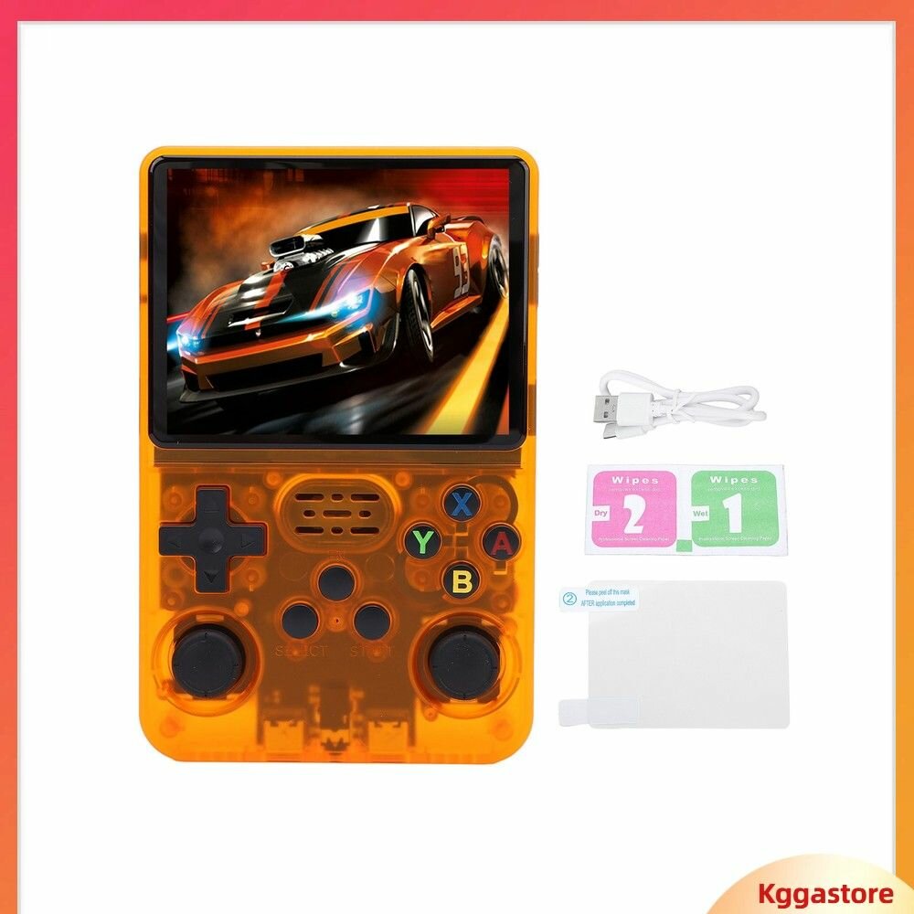 Ортативная игровая консоль 32/64 ГБ, 3.5" IPS экран 640x480, 30000 игр, прозрачный оранжевый