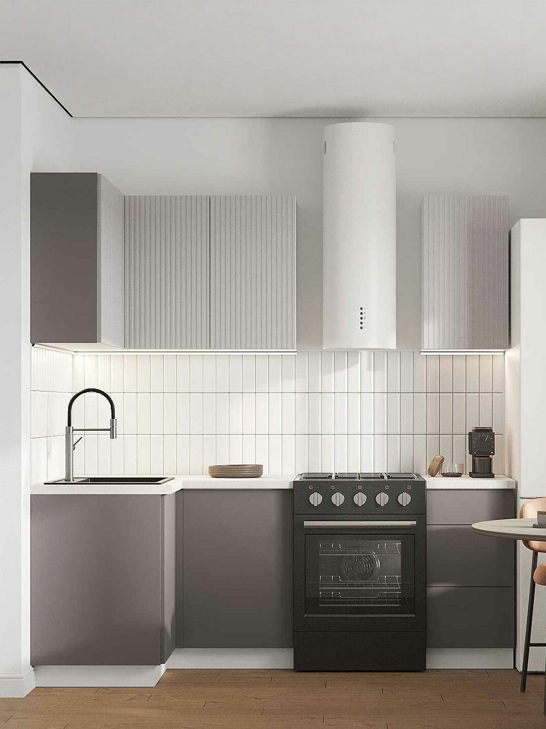 Кухонный гарнитур угловой Комби 2.1х1 м, мебель для дома и кухни, Белый / Нео / Грей