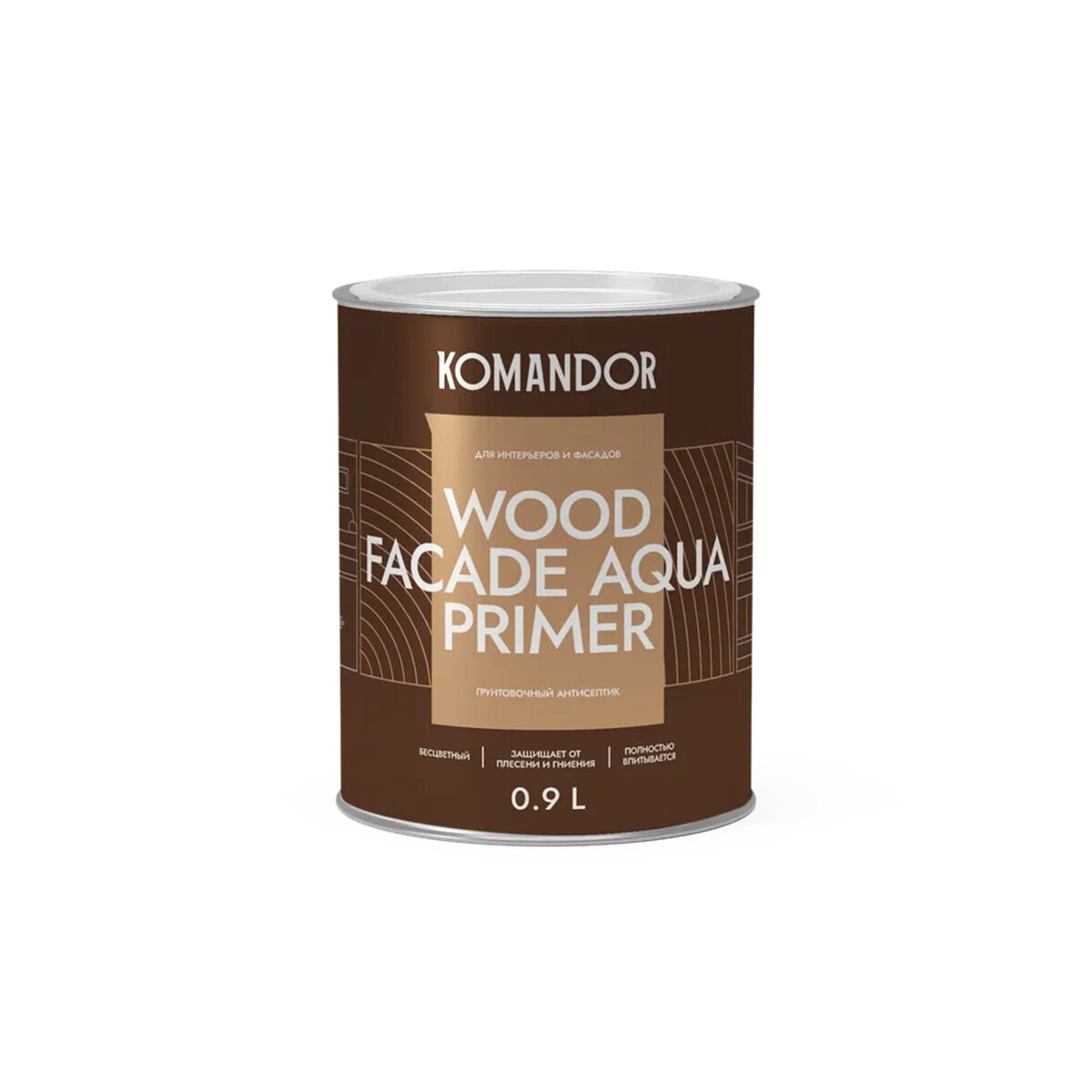 Грунт-антисептик Komandor wood facade aqua primer, 0,9 л