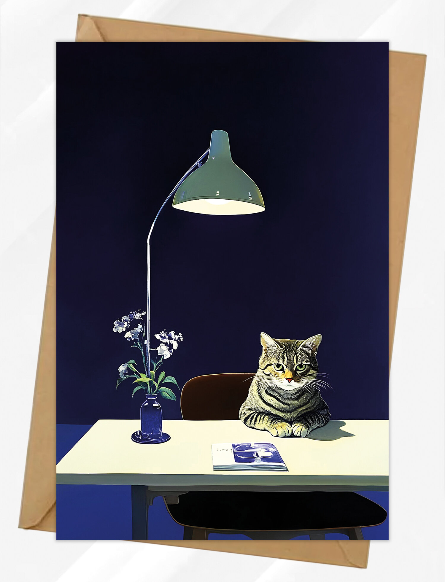 Дизайнерская открытка "Кот в офисе" (10х15см, плотная бумага, авторский креатив)