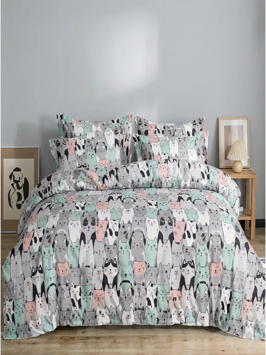 Комплект постельного белья СонЛиТекс, 1.5-спальное, полисатин, серый