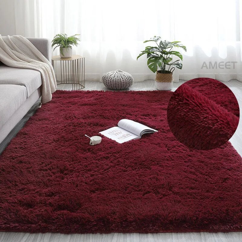 TAACAS Однотонный пушистый ковёр из полиэстера Бордовый, 120x160cm, 02