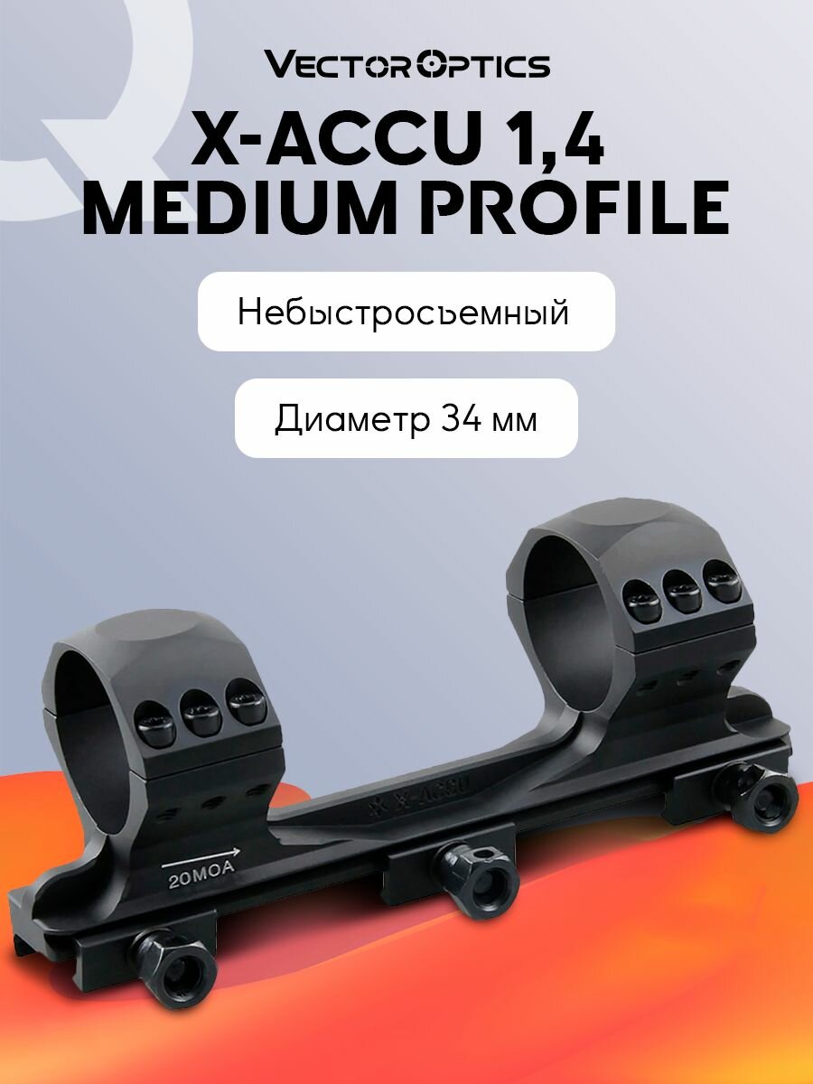Кронштейн оружейный Vector Optics средний (h18мм) на Picatinny, 34 мм, 20 MOA, база 154 мм