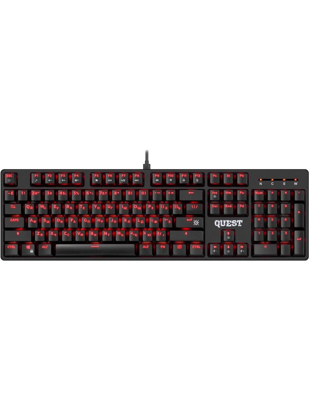 Клавиатура Defender Quest GK-596 RU 45596 механическая, черный, 104кн, SNK красные
