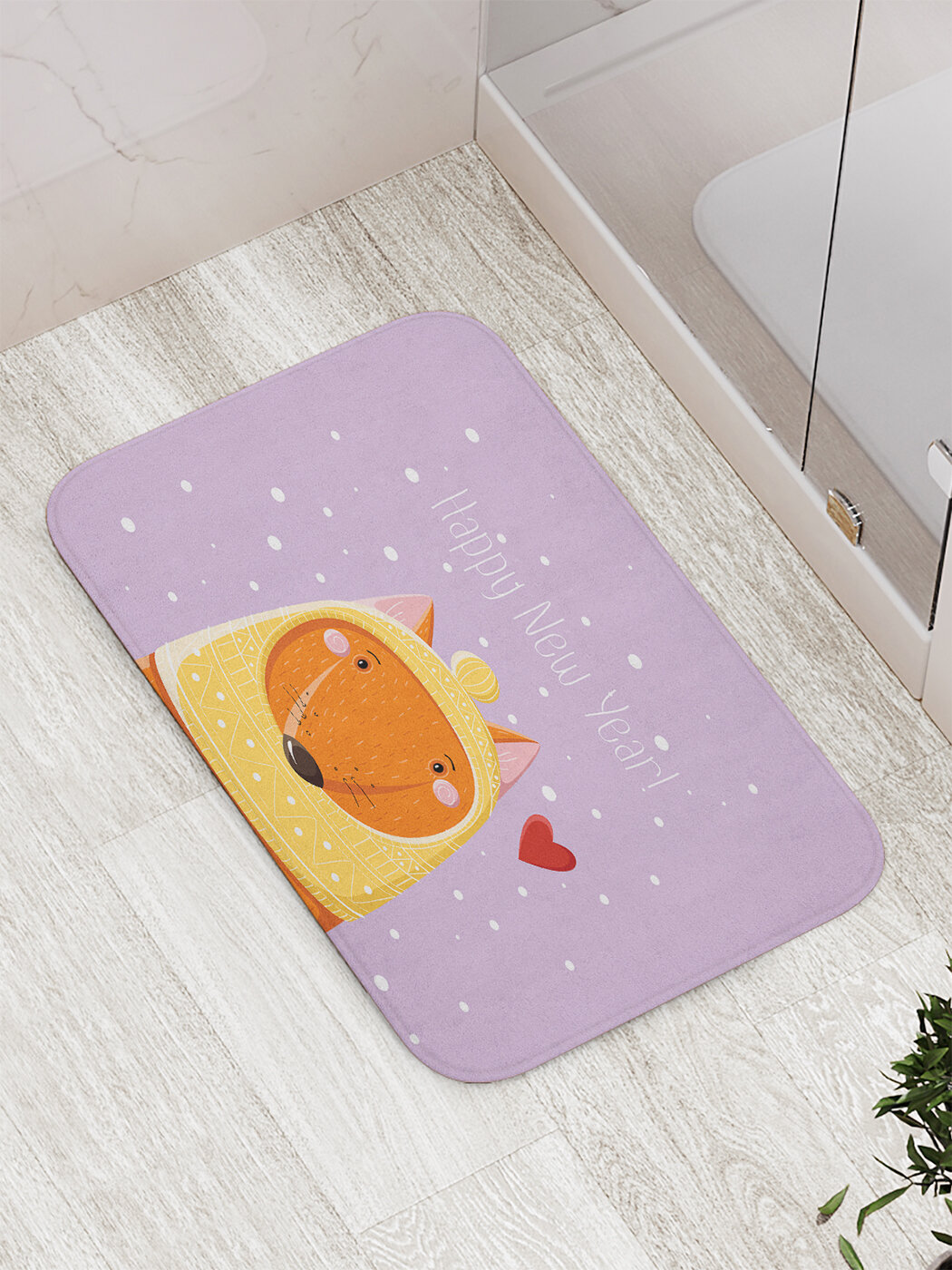 Коврик для ванной комнаты, туалета "Милая лисичка в шапке" противоскользящий, 52х77 см, JoyArty, серия Новый год
