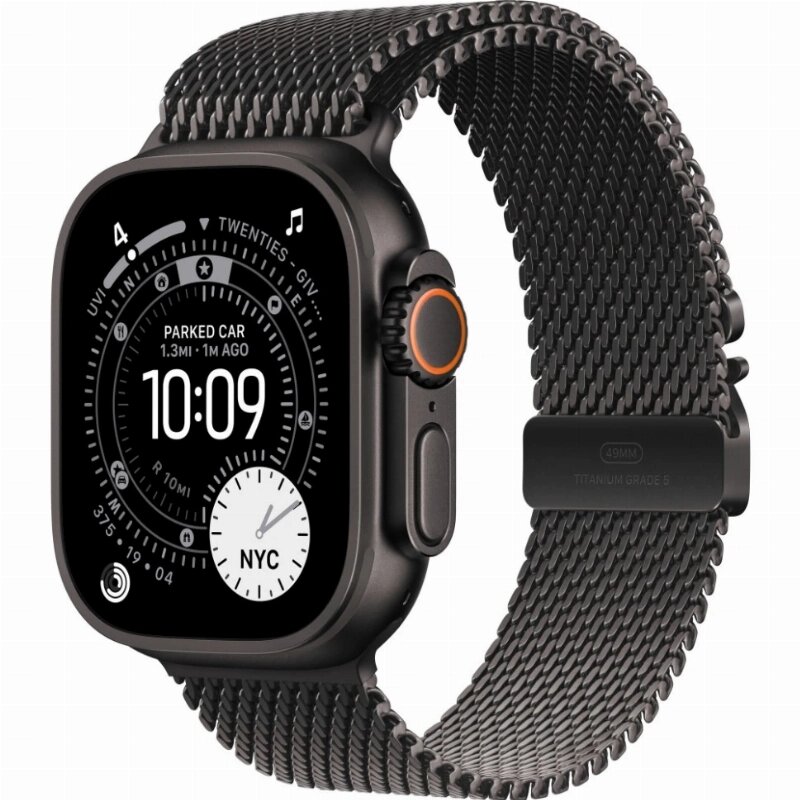 Apple Watch Ultra 3 49mm, Black Titanium Black Milanese Loop, M