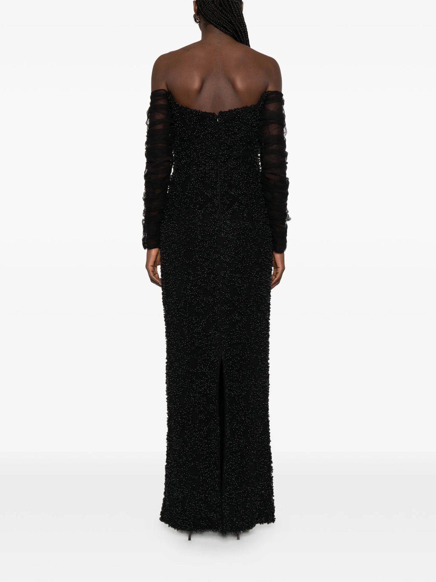 Платье JEAN-LOUIS SABAJI Ruffled beaded maxi dress, размер 38, черный — фото 1
