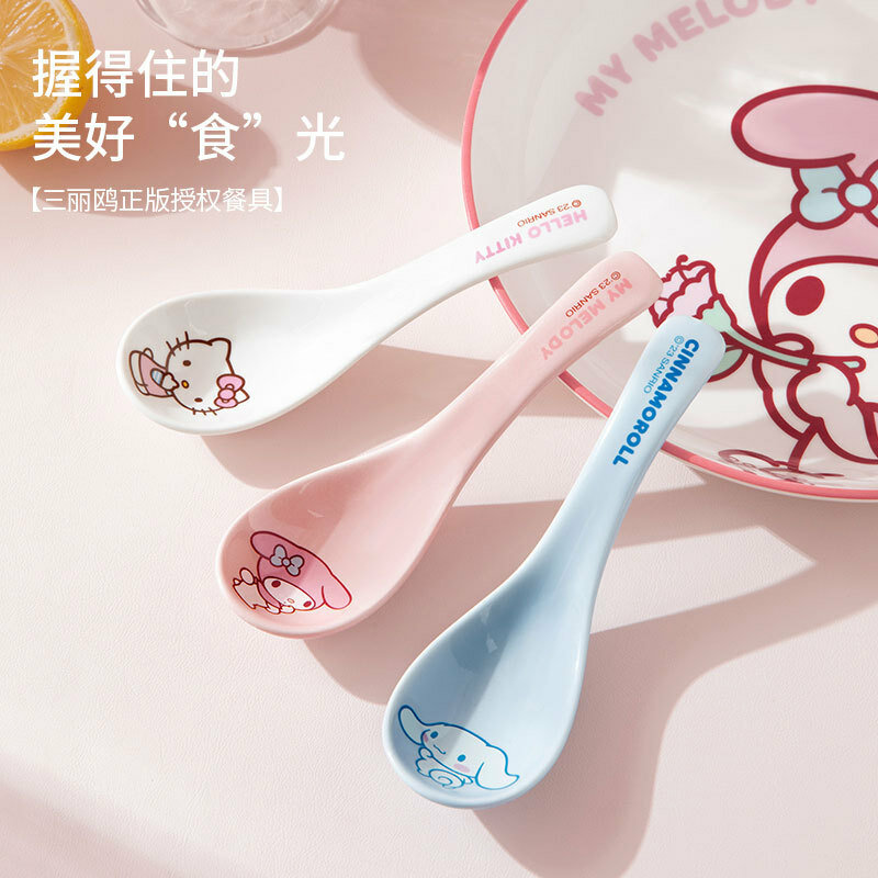 Высококачественная керамическая ложка Sanrio для домашнего использования, милая детская ложка, одна ложка на человека, суповая ложка.