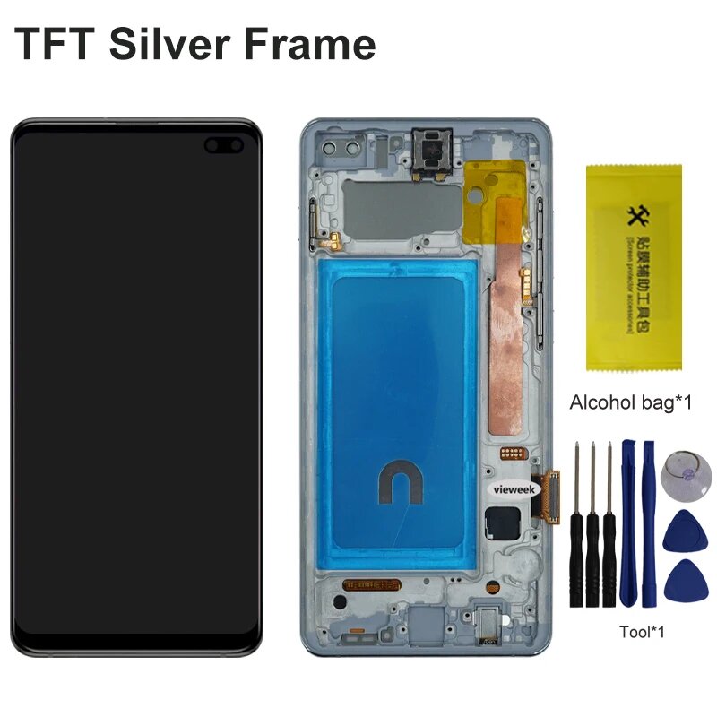 Экран для Samsung S10 Plus S10 + G975 G975F ЖК-дисплей цифровой сенсорный экран с рамкой для Samsung S10 Plus в сборе TFT Silver Frame