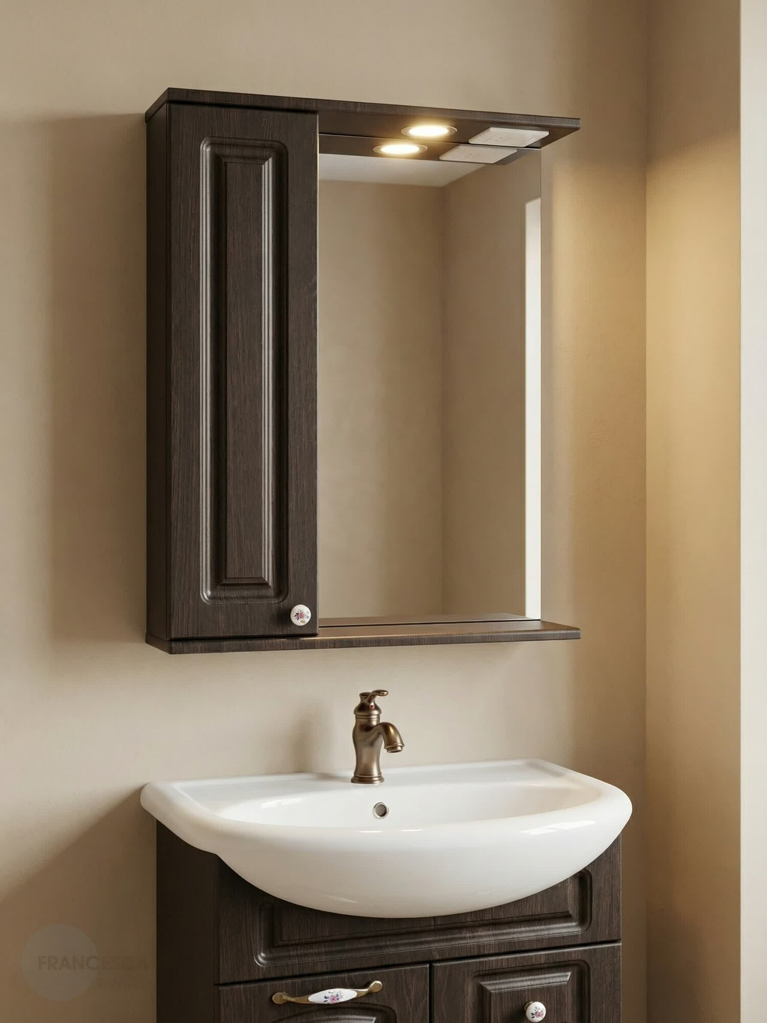 Зеркало в ванную Francesca Avanti Империя 50 со шкафчиком, венге, левый