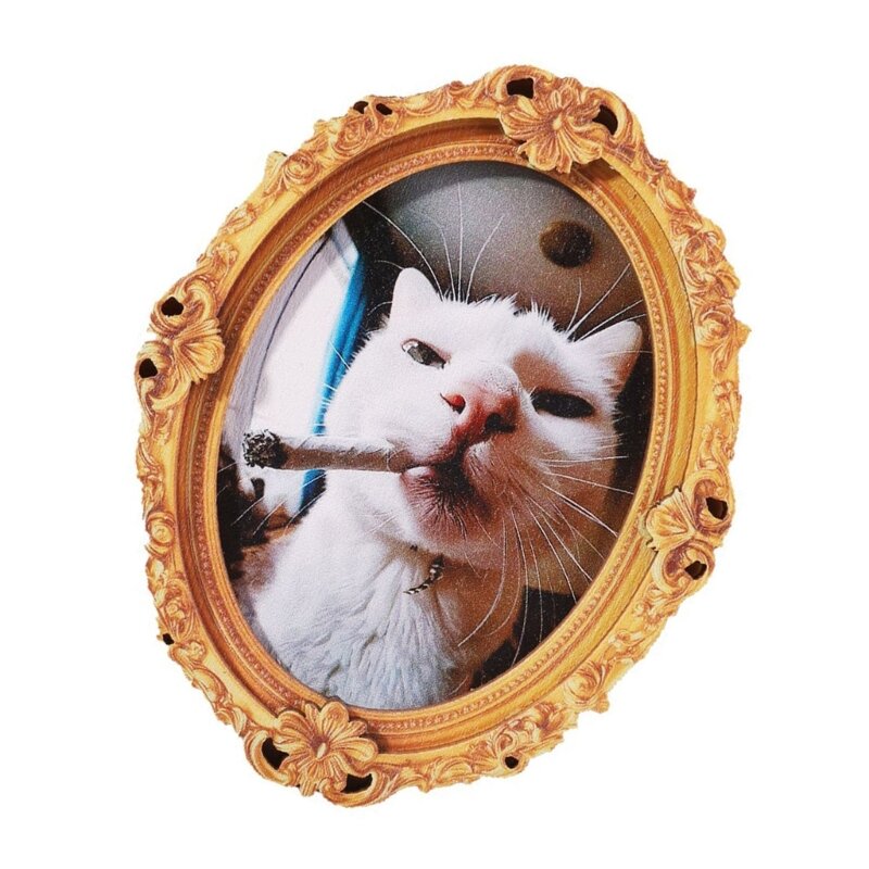 Белая кошка овальная деревянная Наклейка на холодильник