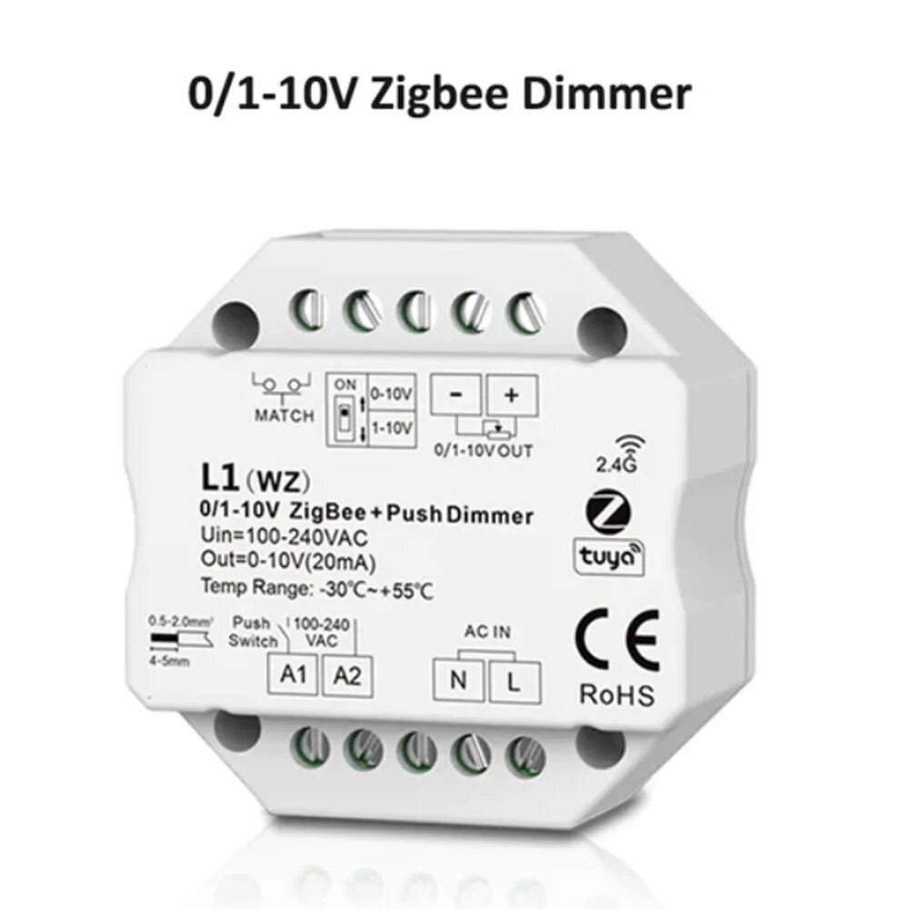 Tuya Smart WiFi/Zigbee Диммер 0/1-10В Белый, L1(WZ) only
