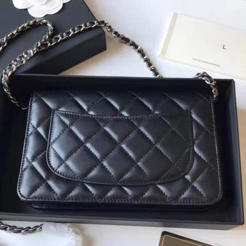 Стиль Chanel Высококачественная цепная сумка Стеганая сумка Fortune WOC Кроссбоди Кожа Кавиар Одноплечевая сумка из овчины для телефона