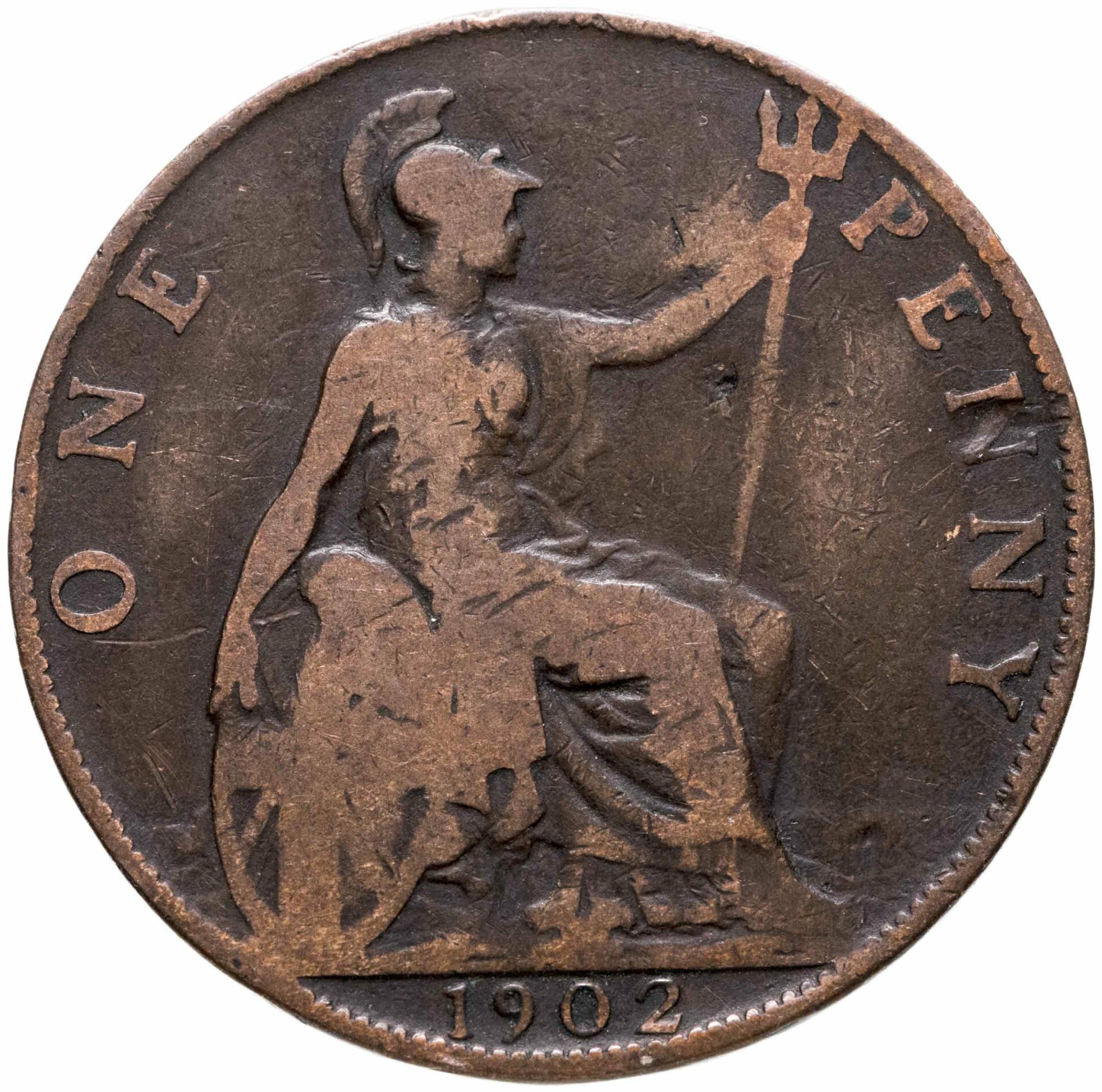 Великобритания 1 пенни penny 1902, Бронза, в сохранности F