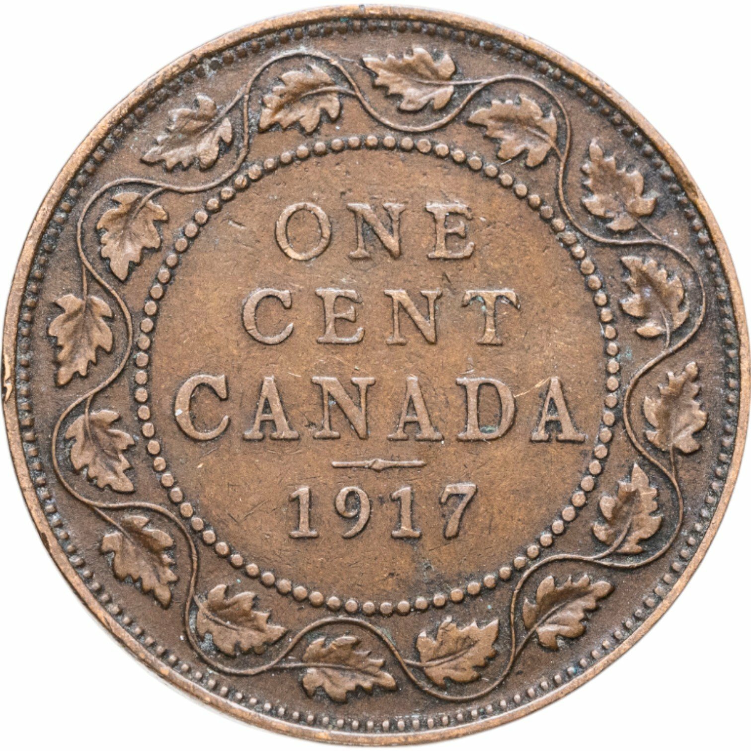 Канада 1 цент cent 1917, Бронза, в сохранности XF