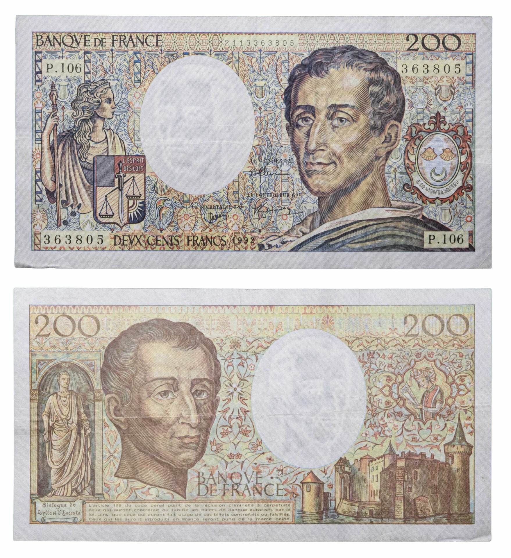 Франция 200 франков 1992 Montesquieu, барон де Монтескьё