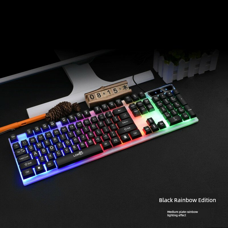 Проводная клавиатура и мышь, набор в стиле панк, ретро, светящаяся круглая клавиатура, механическое ощущение,